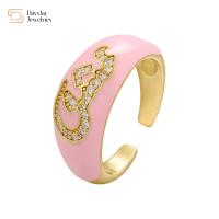 China Custom Diamond Chunky Letter Rings Zircon Name Colorful Enamel Adjustable Size for sale