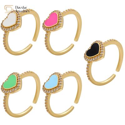 China 18k Gold Plated Adjustable Enamel Heart Ring Dripping Oil Design for Women for sale