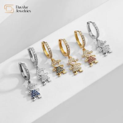 China 18k Brass Gold Plated Zircon Pendant Hoop Earrings for Men Women 2 Inch for sale