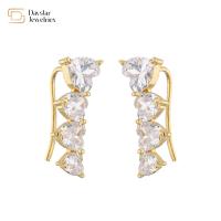 China 18k Gold Plated Heart Charm Hoop Earrings with Cubic Zirconia Stone Ear Cuffs for sale