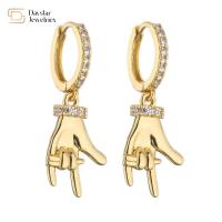 China 18k Gold Plated Heart Charm Hoop Earrings with Cubic Zirconia Stone Ear Cuffs for sale