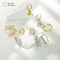 China 18k Gold Plated Heart Charm Hoop Earrings with Cubic Zirconia Stone Ear Cuffs for sale