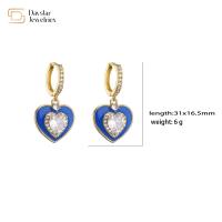 China 14K Gold Plated Heart Diamond Enamel Pendant Hoop Earrings Cubic Zirconia 2.5cm for sale
