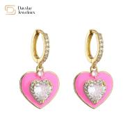 China 14K Gold Plated Heart Diamond Enamel Pendant Hoop Earrings Cubic Zirconia 2.5cm for sale
