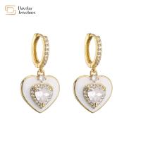 China 14K Gold Plated Heart Diamond Enamel Pendant Hoop Earrings Cubic Zirconia 2.5cm for sale
