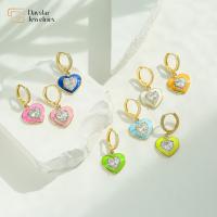 China 14K Gold Plated Heart Diamond Enamel Pendant Hoop Earrings Cubic Zirconia 2.5cm for sale