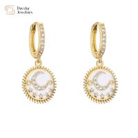 China 24k Gold Plated Moon and Star Dangle Drop Earrings for Women Brass Enamel Zircon for sale