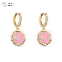 China 24k Gold Plated Moon and Star Dangle Drop Earrings for Women Brass Enamel Zircon for sale
