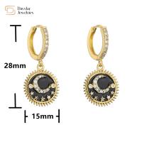 China 24k Gold Plated Moon and Star Dangle Drop Earrings for Women Brass Enamel Zircon for sale