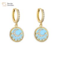 China 24k Gold Plated Moon and Star Dangle Drop Earrings for Women Brass Enamel Zircon for sale