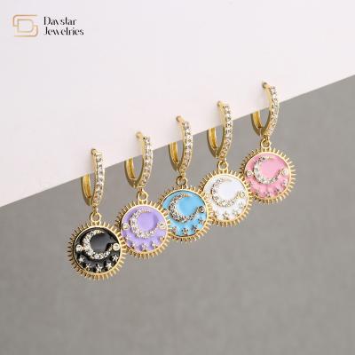 China 24k Gold Plated Moon and Star Dangle Drop Earrings for Women Brass Enamel Zircon for sale