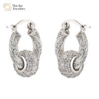 China 18k Gold Plated Rhinestone Hoop Earrings Twist Diamond Ball Charm Pendant 2 inch for sale