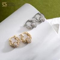 China 18k Gold Plated Rhinestone Hoop Earrings Twist Diamond Ball Charm Pendant 2 inch for sale