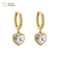 China 24k Gold Plated Brass Hoop Earrings with Cubic Zirconia Heart Dangle Drop for Women for sale