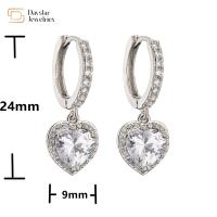 China 24k Gold Plated Brass Hoop Earrings with Cubic Zirconia Heart Dangle Drop for Women for sale
