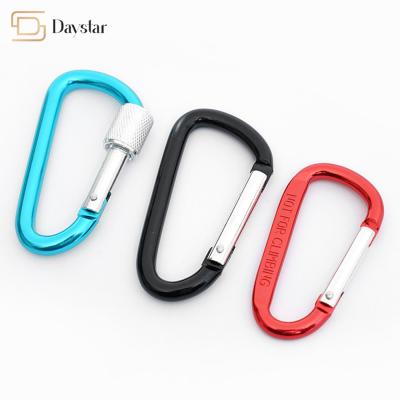 China Aluminum Alloy D Ring Locking Carabiner Keychain Snap Hook for Outdoor Camping Hiking 50mm for sale
