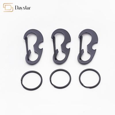 China Metal Bottle Opener Carabiner Keychain Spring Hook D Shaped Hiking Buckle 50mm for sale