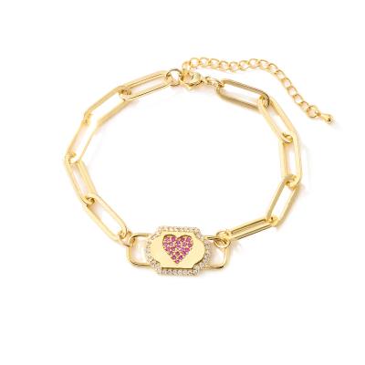 China 18k Gold Plated Chain Bracelet Women Synthetic CZ Charm Bracelet 7.5 Inch for sale