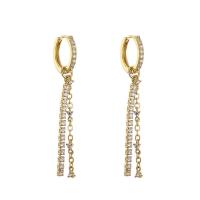 China 24k Gold Plated Hoop Earrings Dainty Long Drop Diamond Set 60mm for sale