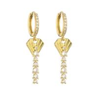 China 24k Gold Plated Hoop Earrings Dainty Long Drop Diamond Set 60mm for sale
