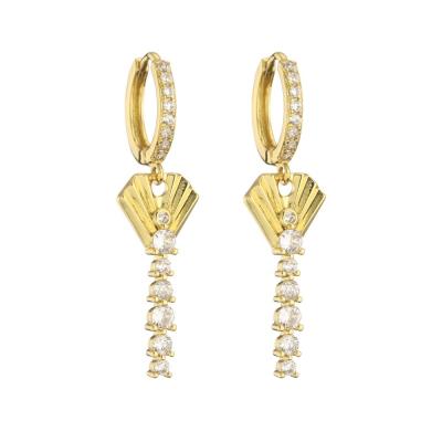 China 24k Gold Plated Hoop Earrings Dainty Long Drop Diamond Set 60mm for sale