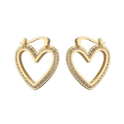 China 24K Gold Plated Zircon Heart Diamond Hoop Earrings ODM Custom Jewelry for sale