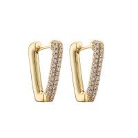 China 24k Gold Plated Diamond Studded Earrings Luxury Fashion Ladies Custom Jewelry 18mm for sale