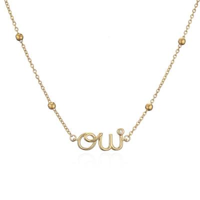 China Customized 24K Gold Pendant Necklace Thin Bead Diamond Chain Letter Necklace for sale
