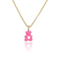 China 24k Gold Plated Enamel Bear Zircon Pendant Necklace 45cm Chain Custom Jewelry for sale