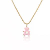 China 24k Gold Plated Enamel Bear Zircon Pendant Necklace 45cm Chain Custom Jewelry for sale