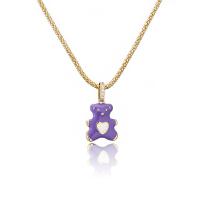 China 24k Gold Plated Enamel Bear Zircon Pendant Necklace 45cm Chain Custom Jewelry for sale