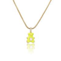 China 24k Gold Plated Enamel Bear Zircon Pendant Necklace 45cm Chain Custom Jewelry for sale