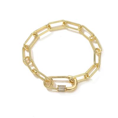 China 24k Gold Plated Paperclip Chain Charm Bracelet OEM Custom Jewelry 7.5 Inch for sale