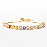 China 24k Gold Plated Evil Eye Bracelet Drop Oil Zircon Link Chain Bangle for Women Girls for sale