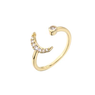China 18K Gold Plated Diamond Inlaid Star Moon Ring Zircon Wedding Engagement Jewelry OEM for sale