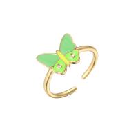 China 18k Gold Enamel Oil Dripping Butterfly Ring Adjustable CZ Zircon Couple Jewelry OEM for sale
