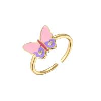 China 18k Gold Enamel Oil Dripping Butterfly Ring Adjustable CZ Zircon Couple Jewelry OEM for sale