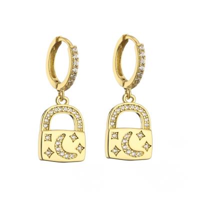 China 18k Gold Plated Lock Key Charm Hoop Earrings Fashion Designer Inspired Jewelry for sale