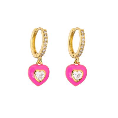 China 18K Gold Plated Heart Pendant Zircon Earrings DIY Colorful Jewelry for Women for sale