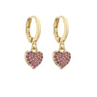 China 18k Gold Plated Heart Hoop Earrings Full Rhinestone Micro Insert Jewelry 20mm for sale