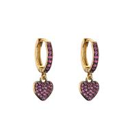 China 18k Gold Plated Heart Hoop Earrings Full Rhinestone Micro Insert Jewelry 20mm for sale