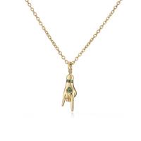 China ODM 18k Gold Plated Hip Hop Middle Finger Necklace Unisex Love You Pendant 45cm Chain for sale