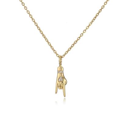 China ODM 18k Gold Plated Hip Hop Middle Finger Necklace Unisex Love You Pendant 45cm Chain for sale