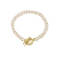 China OEM 18k Gold Plated Imitation Pearl OT Button Charm Bracelet Women Jewelry 7.5 Inch for sale