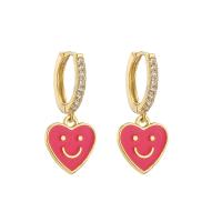 China 14k Gold Enamel Smiley Face Heart Dangle Earrings Oil Drop Pendant Jewelry for sale