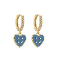 China 14k Gold Enamel Smiley Face Heart Dangle Earrings Oil Drop Pendant Jewelry for sale