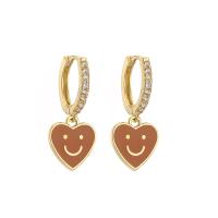 China 14k Gold Enamel Smiley Face Heart Dangle Earrings Oil Drop Pendant Jewelry for sale