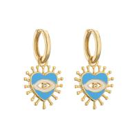 China 14k Gold Plated Crystal Enamel Turkish Evil Eye Heart Shape Hoop Earrings 18mm for sale