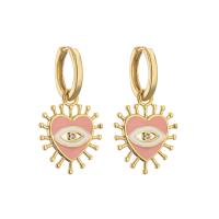 China 14k Gold Plated Crystal Enamel Turkish Evil Eye Heart Shape Hoop Earrings 18mm for sale