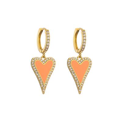 China 14K Gold Plated Enamel Love Heart Shape Earrings with CZ Zircon 5A Stone for sale
